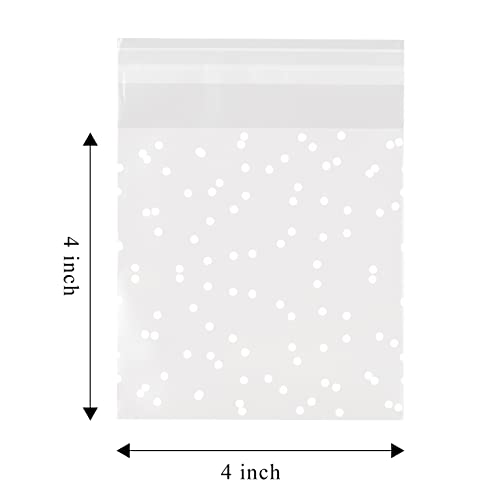 Artby7 4x4 Inch Halloween Candy Treat Bags White Polka Dot Self Sealing Packaging Cellophane Bags, Small Pastry Bags for Birthday Wedding Graduation Party Gift Giving