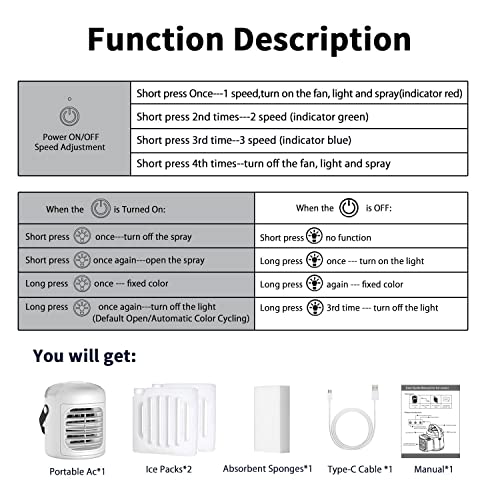 Personal Portable Air Conditioner,2000 mAh Rechargeable Mini Air Cooler Fan,Desk Portable Ac with Ice Packs