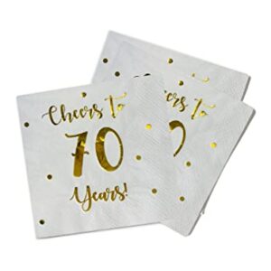 Cheers to 70 Years Cocktail Napkins | Happy 70th Birthday Decorations for Men and Women and Wedding Anniversary Party Decorations | 50-Pack 3-Ply Napkins | 5 x 5 inch folded (White)