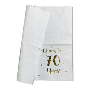 Cheers to 70 Years Cocktail Napkins | Happy 70th Birthday Decorations for Men and Women and Wedding Anniversary Party Decorations | 50-Pack 3-Ply Napkins | 5 x 5 inch folded (White)