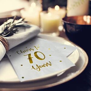 Cheers to 70 Years Cocktail Napkins | Happy 70th Birthday Decorations for Men and Women and Wedding Anniversary Party Decorations | 50-Pack 3-Ply Napkins | 5 x 5 inch folded (White)