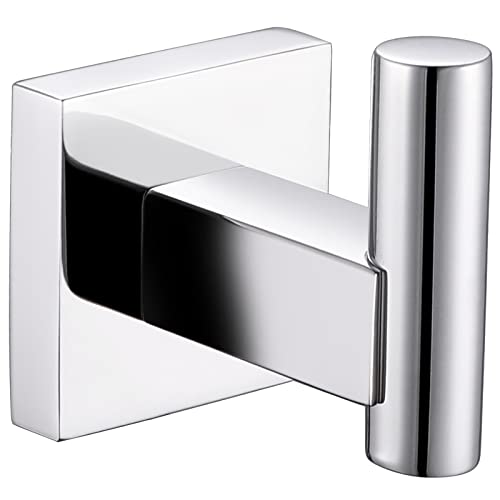 Suyar Bath Towel Hook Polished Chrome, SUS304 Stainless Steel Modern Shower Robe Holder, Bathroom Kitchen Coat Towel Hanger Wall Mounted