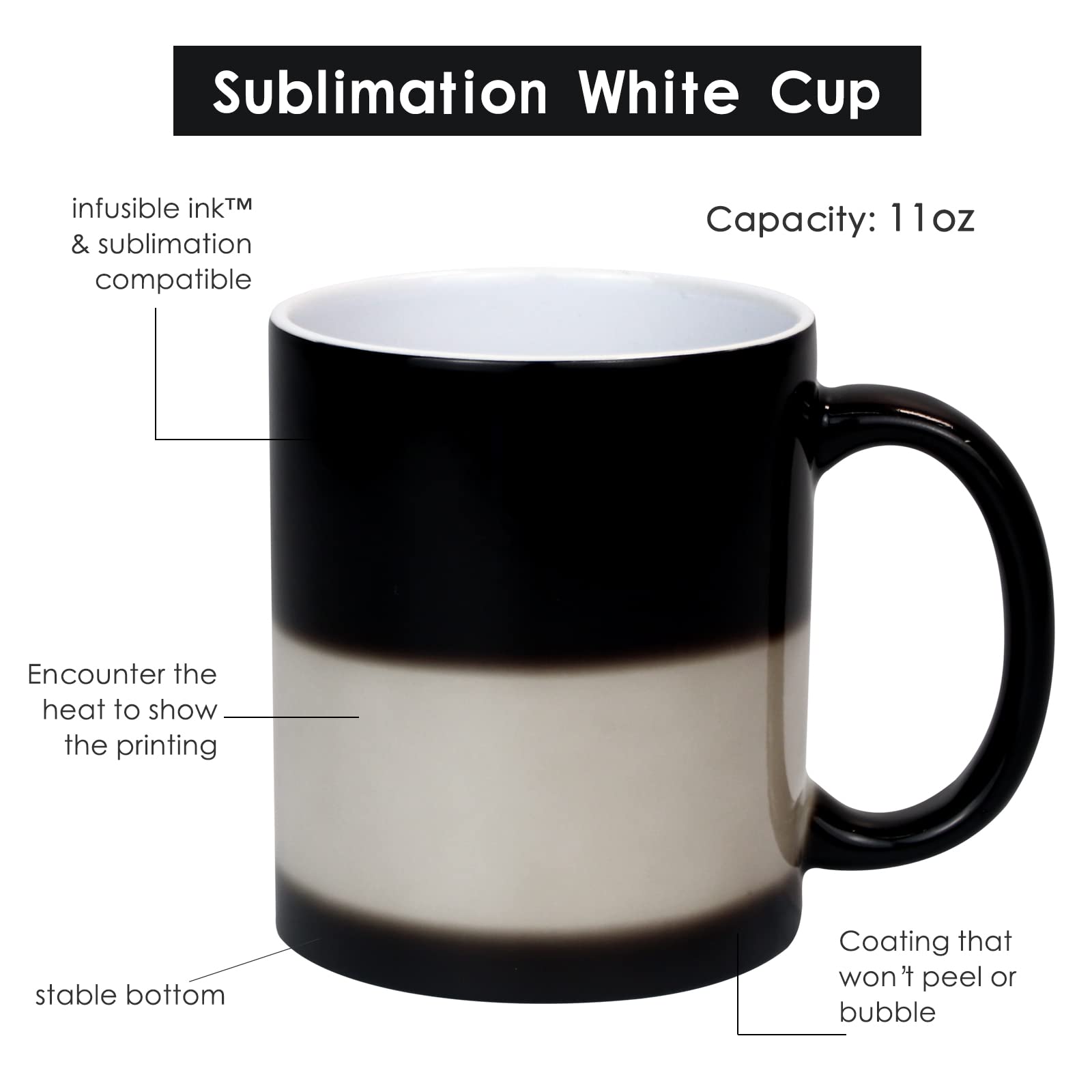 MAIKESUB 11oz Color Changing Mugs Sublimation Ceramic Coffee Mugs Set of 6 Mugs Porcelain Espresso CupsMagic Mugs DIY for Coffee Soup Tea Milk Latte Hot Cocoa etc