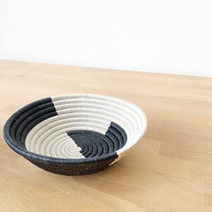 Small African Basket- Uvira/Rwanda Basket/Woven Bowl/Sisal & Sweetgrass Basket/Black, White