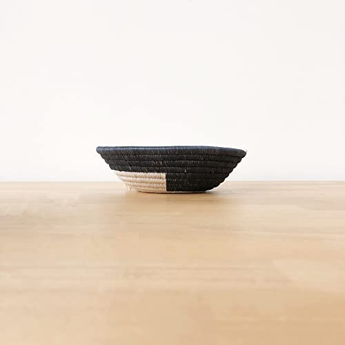 Small African Basket- Uvira/Rwanda Basket/Woven Bowl/Sisal & Sweetgrass Basket/Black, White