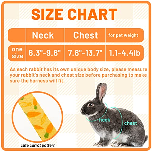 ORZECHKO Rabbit Harness and Leash - Adjustable Bunny Harness Escape Proof for Walking Runnig Hiking Camping Outdoor - Yellow Carrot Pattern Cute Small Animal Harness Leash Set