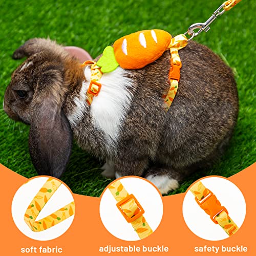 ORZECHKO Rabbit Harness and Leash - Adjustable Bunny Harness Escape Proof for Walking Runnig Hiking Camping Outdoor - Yellow Carrot Pattern Cute Small Animal Harness Leash Set