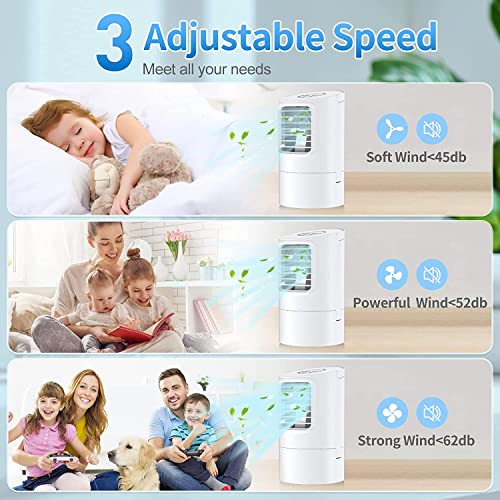 Portable Air Conditioners, 3 in 1 Personal Mini Air Conditioner, Quiet 400ML Portable ac Air Cooler, 3 Speeds, 2/4 Timer, Small Air Conditioner Misting Cooling Fan, Desktop Air Cooler for Room Office