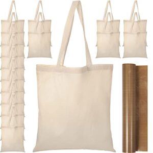 20 pcs natural cotton tote bags 15 x 16 inch blank canvas tote bag bulk reusable grocery bag with handles and ptef sheet beach cloth bags large shopping bag for iron on heat transfer vinyl diy craft