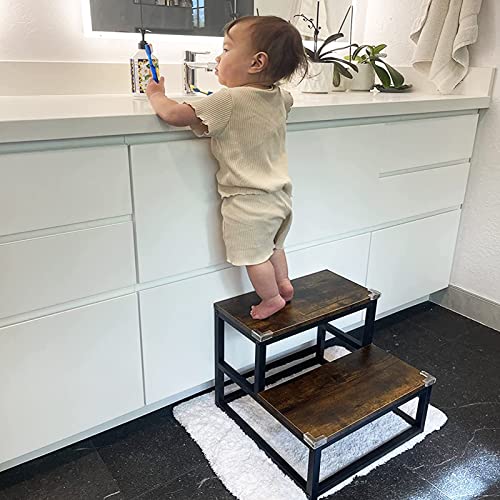 lnwfiv Wooden Step Stools for Adults Kids Toddler for High Bed Kitchen Bathroom-Hold Up to 500 LB