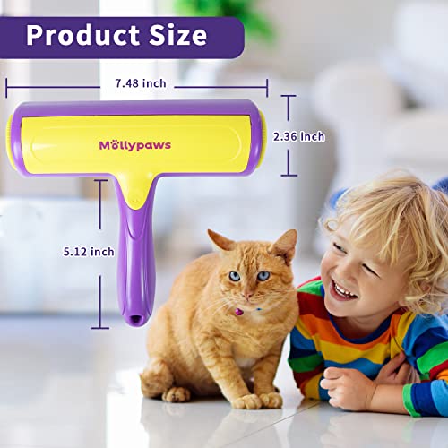 Mollypaws Pet Hair Remover for Furniture, Reusable Dog Cat Fur Removal Brush for Couch, Bedding, Non-Slip Handle Grip for Comfort Removal Experience, Upgrade Removing Tool for Cleaning