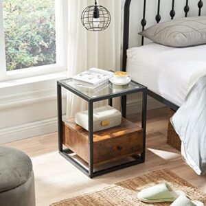 SICOTAS Nightstand Set of 2 - Tempered Glass Top with Drawer - Modern Glass Night Stand with Drawer and Storage Shelf, Industrial End Table Side Table, Bedside Table with Metal Frame for Living Room