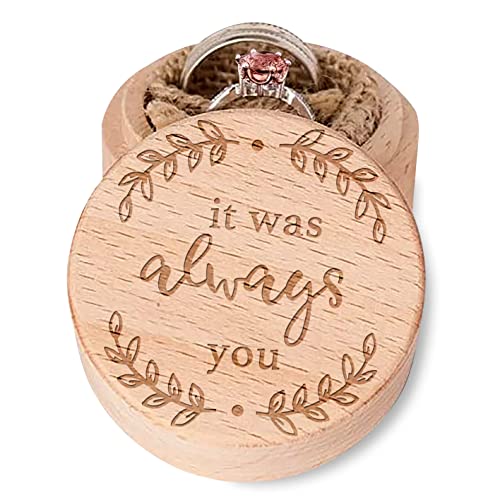 It Was Always You Engraved Rustic Vintage Wood Engagement Jewelry Storage Ring Box, Wooden Ring Holder for Girlfriend Wife fiancee Wedding Anniversary Valentines Day Gift