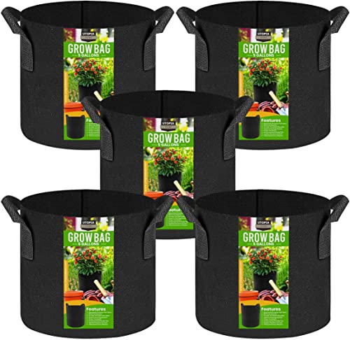 Utopia Home Plant Grow Bags 05 Gallon, Grow Bags with Handles, Nonwoven Fabric Pots,Pot for Plants & Vegetables