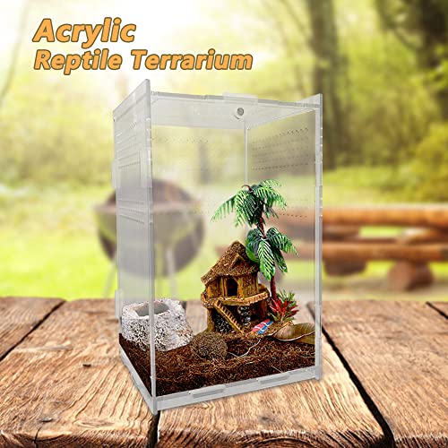 JOBEDE Acrylic Reptile Terrarium, Transparent Reptile Tank Habitat Terrariums Mini Enclosure Feeding Breeding Box with Cover for Tarantula Isopod Roach InvertebratesGecko Frog （5“x5”x8“）