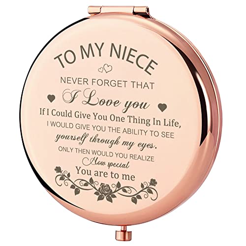 GAOLZIUY Niece Gifts Compact Mirror for Niece from Aunt, Rose Gold Niece Compact Mirror, Birthday Gifts for Niece from Aunt Uncle for Niece’s Birthday, Graduation Wedding Anniversary Christmas