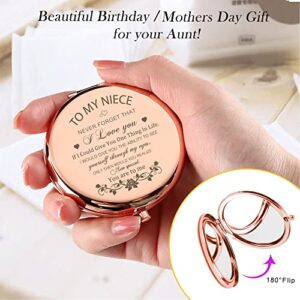 GAOLZIUY Niece Gifts Compact Mirror for Niece from Aunt, Rose Gold Niece Compact Mirror, Birthday Gifts for Niece from Aunt Uncle for Niece’s Birthday, Graduation Wedding Anniversary Christmas