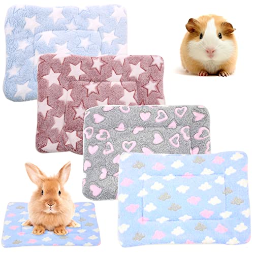 ROZKITCH 4 Pieces Guinea Pig Blanket Bed, Washable Hamster Bedding Pad for Small Animal, Soft Plush Fleece Mat for Sugar Glider Hedgehog Chinchilla Sleep Bed, Rabbit Cage Accessories 11.8 x 15.7inch