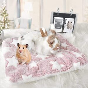 ROZKITCH 4 Pieces Guinea Pig Blanket Bed, Washable Hamster Bedding Pad for Small Animal, Soft Plush Fleece Mat for Sugar Glider Hedgehog Chinchilla Sleep Bed, Rabbit Cage Accessories 11.8 x 15.7inch