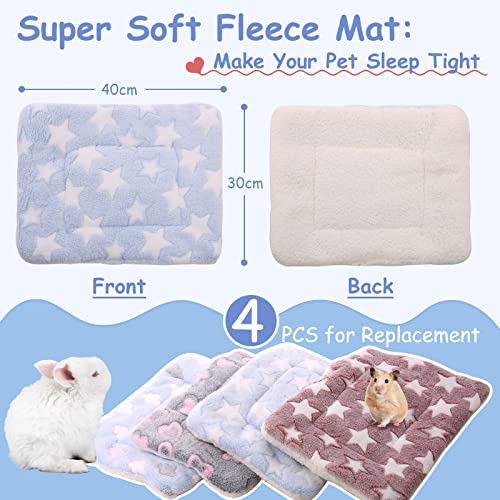 ROZKITCH 4 Pieces Guinea Pig Blanket Bed, Washable Hamster Bedding Pad for Small Animal, Soft Plush Fleece Mat for Sugar Glider Hedgehog Chinchilla Sleep Bed, Rabbit Cage Accessories 11.8 x 15.7inch