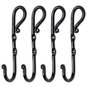 hell blues hb 4-pack vintage single hook decorative wrought iron wall mounted hooks, farmhouse decor wall hook for coats, bags, hats, towels and more [7.5" inch]