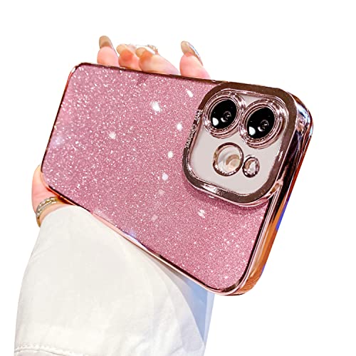 Fycyko Compatible for iPhone 11 Case Glitter Luxury Cute Flexible Plating Cover Camera Protection Shockproof Phone Case for Women Girl Men Design for iPhone 11 Pink 6.1''