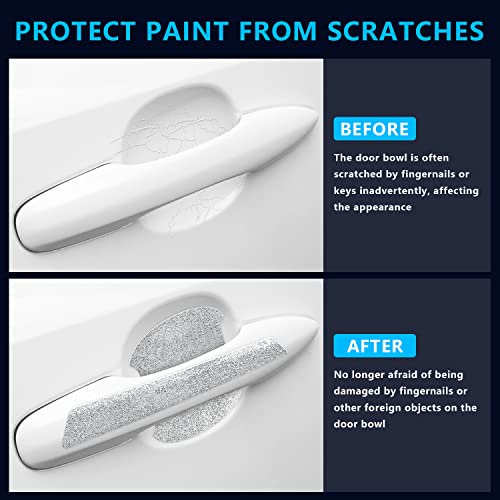 Ourzop 8Pcs Car Door Handle Sticker,Silver Bling Cup Scratches Protector Door Handle Side Sticker Scratch Protector Door Handle Paint Scratch Protection Protective Film