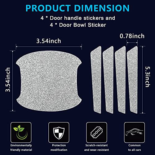 Ourzop 8Pcs Car Door Handle Sticker,Silver Bling Cup Scratches Protector Door Handle Side Sticker Scratch Protector Door Handle Paint Scratch Protection Protective Film