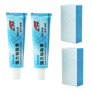 car glass oil film cleaner - glass film removal cream with sponge - glass oil film removing paste - car windshield oil film cleaner - glass stripper water spot remover - glass oil film remover (2pcs)