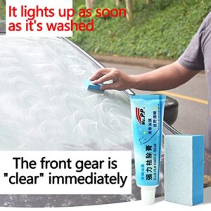 Car Glass Oil Film Cleaner - Glass Film Removal Cream with Sponge - Glass Oil Film Removing Paste - Car Windshield Oil Film Cleaner - Glass Stripper Water Spot Remover - Glass Oil Film Remover (2PCS)