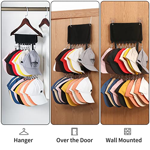 Hat Racks for Baseball Caps, Hat Organizer Storage Clips Hat Holder mens hat Hanger for closet hat rack, Ball Cap Organizer, Cap hanger Racks For Hanger, over door hat rack,Wall, Closet(1 Pack, Black)