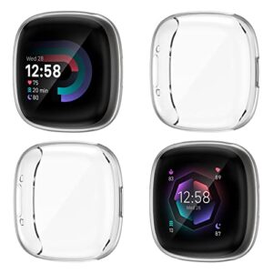 nanw 4-pack screen protector case compatible with fitbit sense 2/versa 4, soft tpu plated bumper full cover protective cases for versa 4/sense 2 smartwatch [scratch-proof]