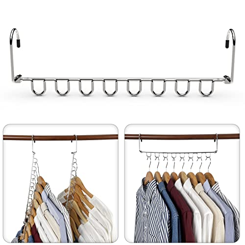 Magic Hangers Space Saving for Closet Organizer 6 Piece Stainless Steel Closet Space Saver Collapsible Hangers 8 Slots Cascading Hangers Upgraded Closet Storage for Heavy Clothes