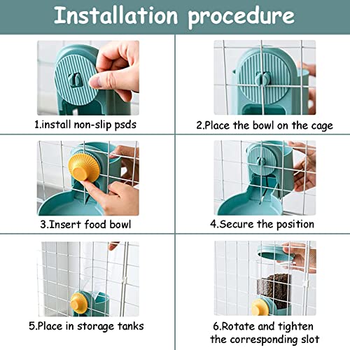 kathson 35oz Hanging Automatic Food Water Dispenser Auto Cat Gravity Feeder Waterer Set Water Food Bowl for Pet Cage Rabbit Ferret Guinea Pig (Green)