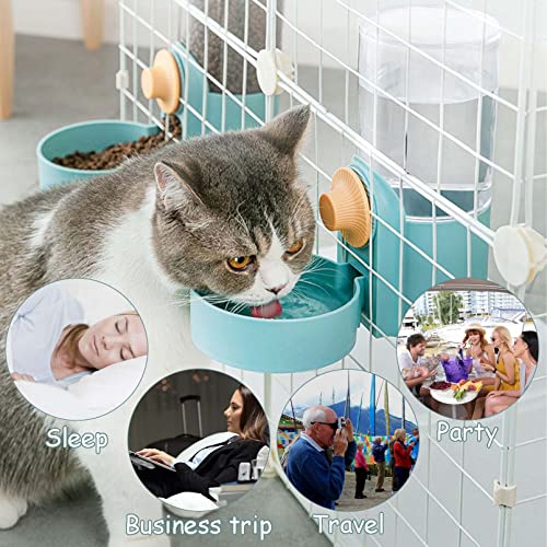 kathson 35oz Hanging Automatic Food Water Dispenser Auto Cat Gravity Feeder Waterer Set Water Food Bowl for Pet Cage Rabbit Ferret Guinea Pig (Green)