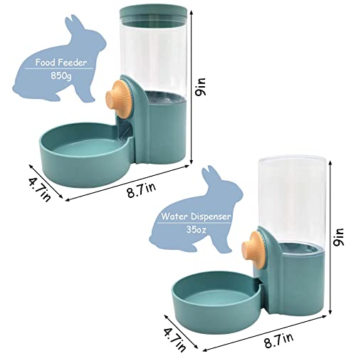 kathson 35oz Hanging Automatic Food Water Dispenser Auto Cat Gravity Feeder Waterer Set Water Food Bowl for Pet Cage Rabbit Ferret Guinea Pig (Green)