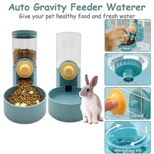 kathson 35oz Hanging Automatic Food Water Dispenser Auto Cat Gravity Feeder Waterer Set Water Food Bowl for Pet Cage Rabbit Ferret Guinea Pig (Green)