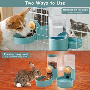 kathson 35oz Hanging Automatic Food Water Dispenser Auto Cat Gravity Feeder Waterer Set Water Food Bowl for Pet Cage Rabbit Ferret Guinea Pig (Green)