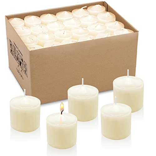 Amusaer Votive Candles in Bulk, 72 Packs Unscented Ivory Wax Candles for Wedding, Party & Home (8 Hour), 1.5'' Dx1.25'' H