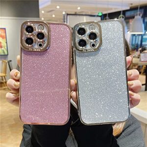 Fycyko Compatible with iPhone 13 Pro Case Glitter Luxury Cute Flexible Bling Cover Camera Protection Shockproof Phone Case for Women Girl Design for iPhone 13 Pro 6.1'' Pink