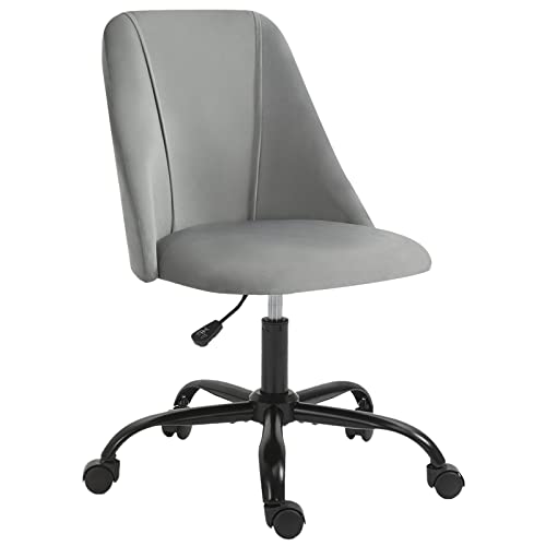 Czlolo Velvet Armless Home Office Desk Chair with Wheels, Swivel Office Guest Chair for Reception Without Arms, Height Adjustable Computer Task Chair for Small Space, Grey