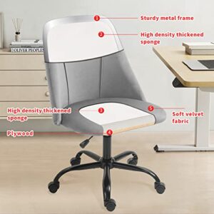 Czlolo Velvet Armless Home Office Desk Chair with Wheels, Swivel Office Guest Chair for Reception Without Arms, Height Adjustable Computer Task Chair for Small Space, Grey