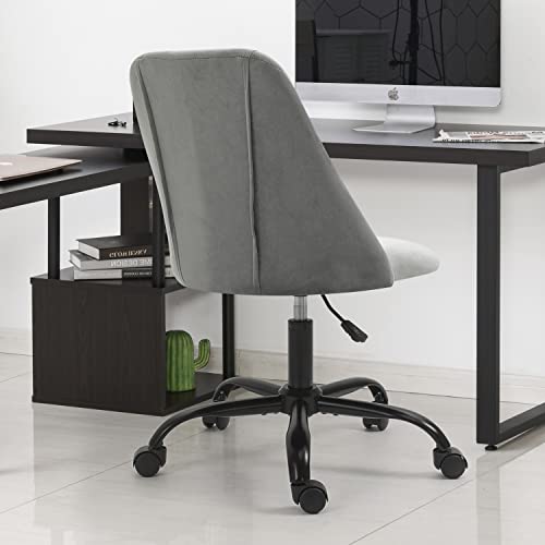 Czlolo Velvet Armless Home Office Desk Chair with Wheels, Swivel Office Guest Chair for Reception Without Arms, Height Adjustable Computer Task Chair for Small Space, Grey