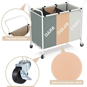 Laundry Sorter, Nerveol 44 Gallons Laundry Basket Laundry Hamper 3 Section with Heavy Duty Rolling Lockable Wheels and Removable Bags, 3 Bag Laundry Organizer Cart for Clothes Storage