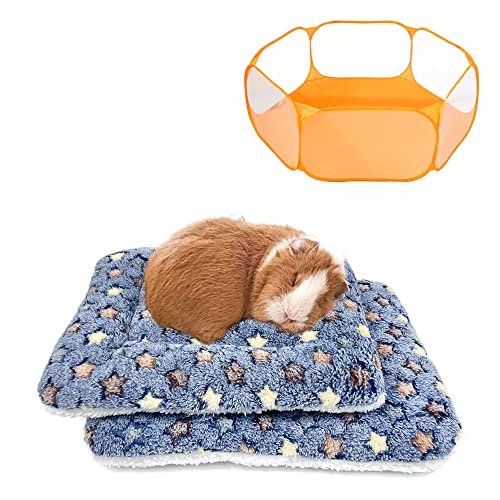 2 Packs of Square Plush Guinea Pig Bed and 1 Small Animals Playpen, Cozy Hamsters Sugar Glider Hedgehog Sleep Bed, Rabbit Cage Accessories Mat