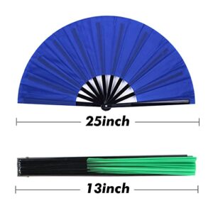 Gionforsy 4pcs Clap Fan Fabric Large Folding Fan Chinese Tai Chi Fan Set Decorative Folding Hand Fan for Festival Dance Party (Royal Blue)