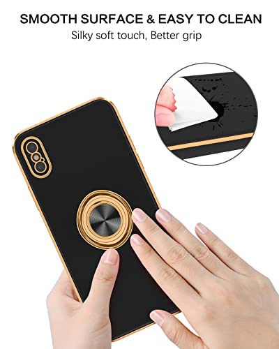 BENTOBEN iPhone Xs Case, Phone Case iPhone X, Slim Fit Sparkly Kickstand Ring Holder Design Shockproof Protection Soft TPU Bumper Drop Protective Girls Women Boys iPhone Xs/X 5.8" Cover, Black/Golden