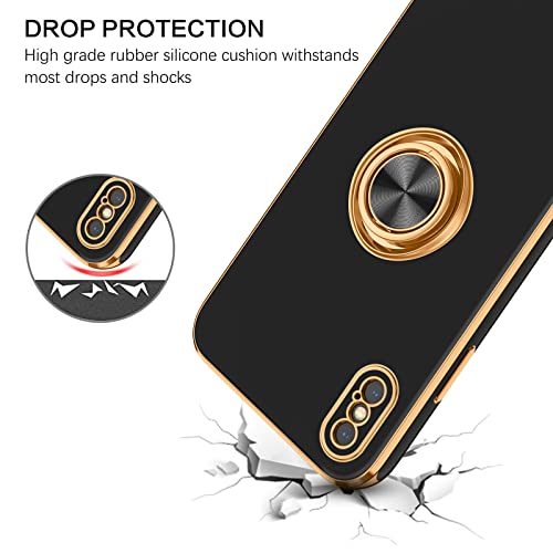 BENTOBEN iPhone Xs Case, Phone Case iPhone X, Slim Fit Sparkly Kickstand Ring Holder Design Shockproof Protection Soft TPU Bumper Drop Protective Girls Women Boys iPhone Xs/X 5.8" Cover, Black/Golden