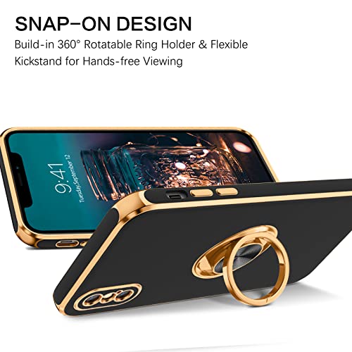 BENTOBEN iPhone Xs Case, Phone Case iPhone X, Slim Fit Sparkly Kickstand Ring Holder Design Shockproof Protection Soft TPU Bumper Drop Protective Girls Women Boys iPhone Xs/X 5.8" Cover, Black/Golden