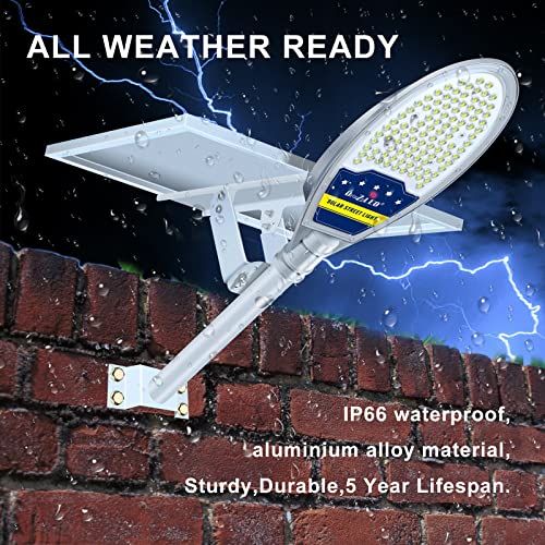 DetarZinLED Solar Street Lights Outdoor Waterproof,300W 6500K Street Lights Solar Powered,Dusk to Dawn Solar Parking Lot Lights Commercial,Motion Sensor LED Street Lights for Garage,Barn,Yard